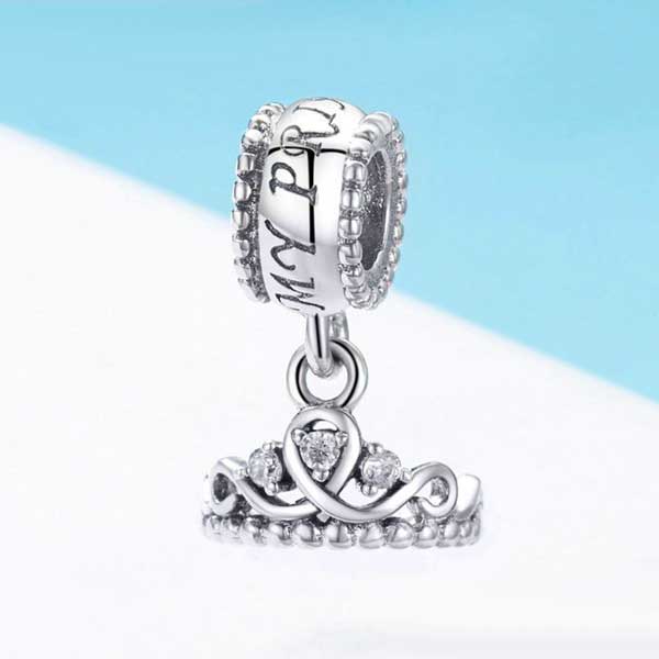 Princess Tiara Pendant Charm - Sterling Silver - Silver Wholesalers