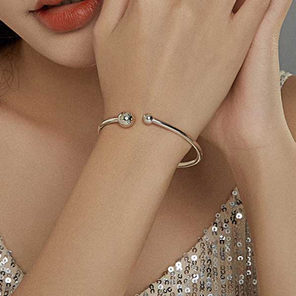 Ball End Cuff Bangle - Sterling Silver - Silver Wholesalers